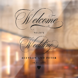 calligraphy black script wedding welcome window cling | Zazzle