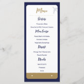 Calligraphy Blue Boarding Pass Wedding Menu | Zazzle