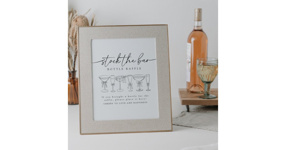 Calligraphy Bow Drinks Stock The Bar Raffle Sign | Zazzle