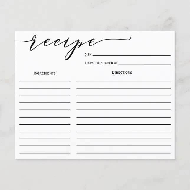 Calligraphy Bridal Shower Recipe Card | Zazzle