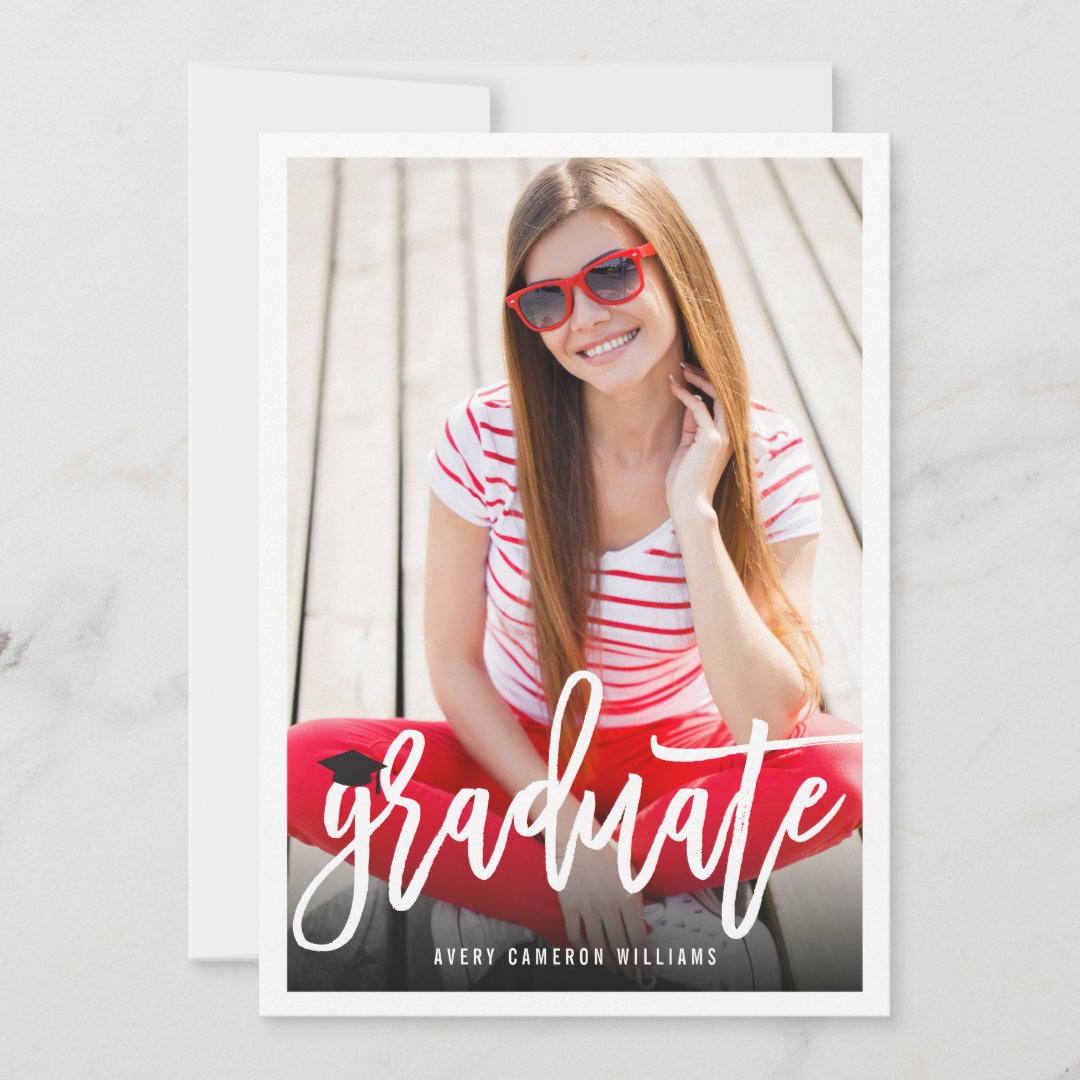 Calligraphy Brush Script Photo Graduation Party Invitation | Zazzle
