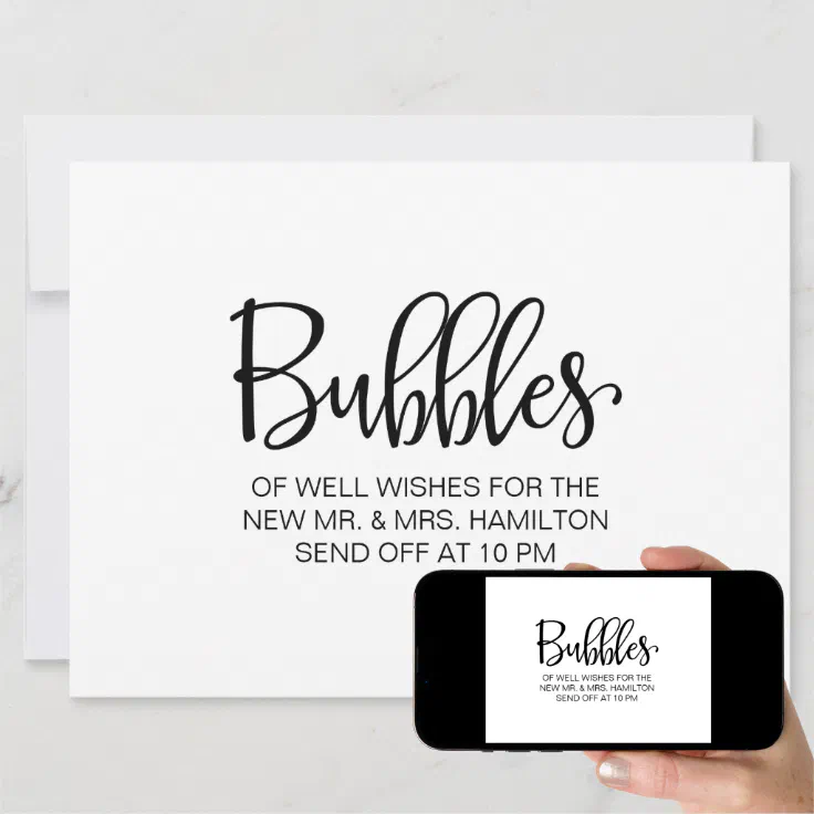 Calligraphy | "Bubbles" Custom Send off sign Invitation | Zazzle