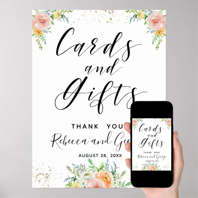 Calligraphy Cards and Gifts floral blush and gold Poster | Zazzle