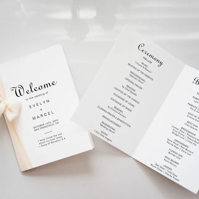 Calligraphy Classic Minimalist Folded Wedding Program | Zazzle