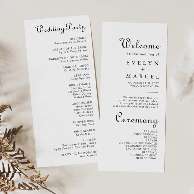 Calligraphy Classic Minimalist Timeline Wedding Program | Zazzle