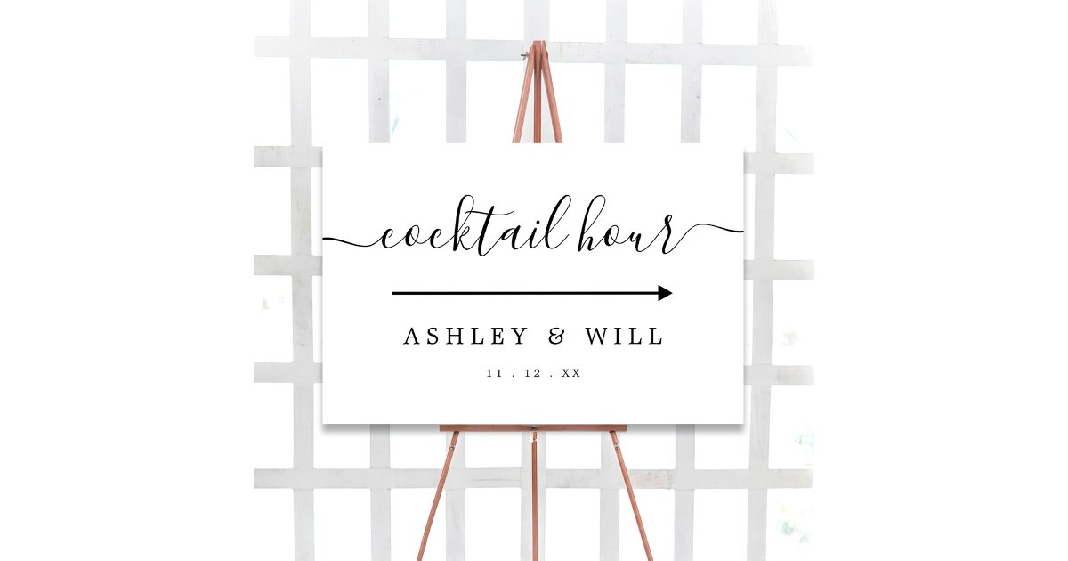 Calligraphy Cocktail Hour Wedding Direction Sign | Zazzle