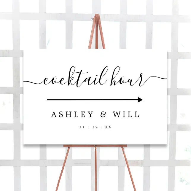 Calligraphy Cocktail Hour Wedding Direction Sign | Zazzle
