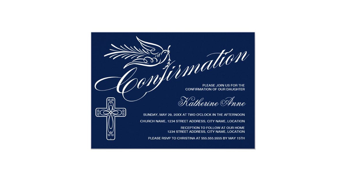 Calligraphy Confirmation With Cross And Dove Invitation