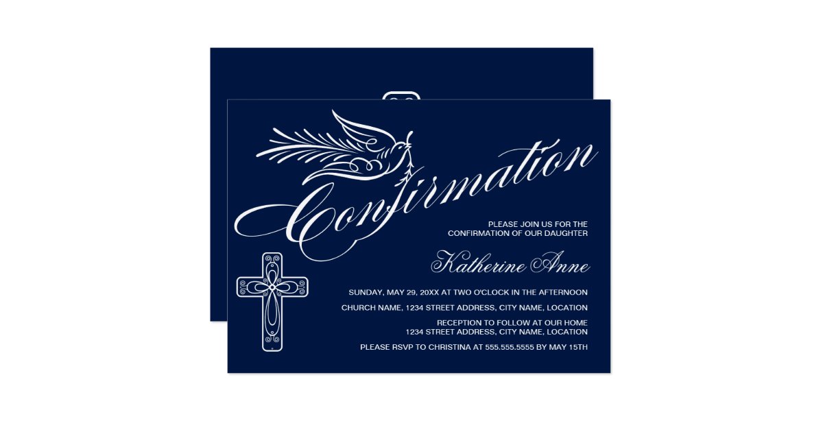Calligraphy Confirmation with Cross and Dove Invitation | Zazzle.com