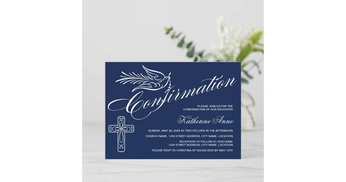Calligraphy Confirmation with Cross and Dove Invitation | Zazzle