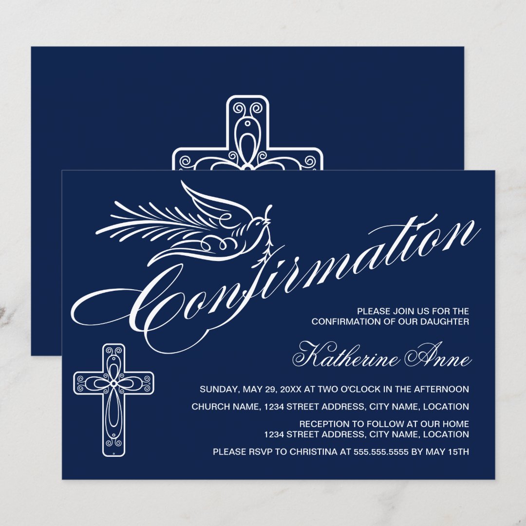 Calligraphy Confirmation with Cross and Dove Invitation | Zazzle