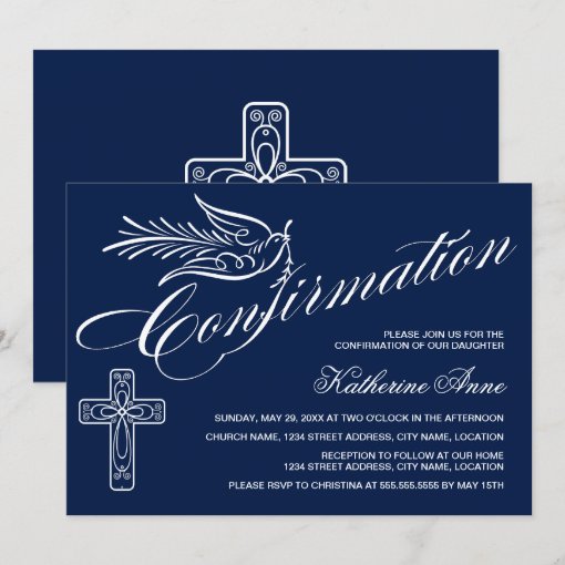 Calligraphy Confirmation with Cross and Dove Invitation | Zazzle