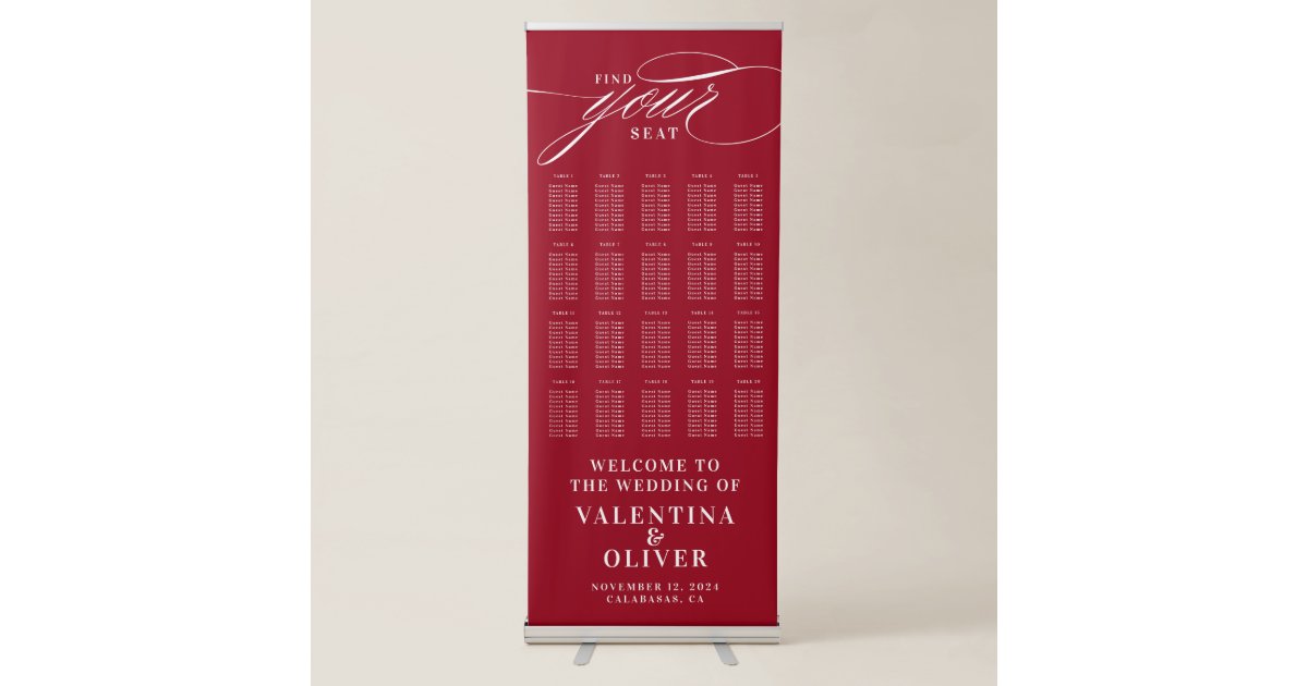 Calligraphy Crimson Red Seating Chart Retractable Banner | Zazzle