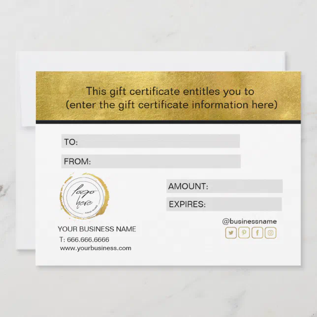 Calligraphy Custom Gold Foil Gift Certificate | Zazzle