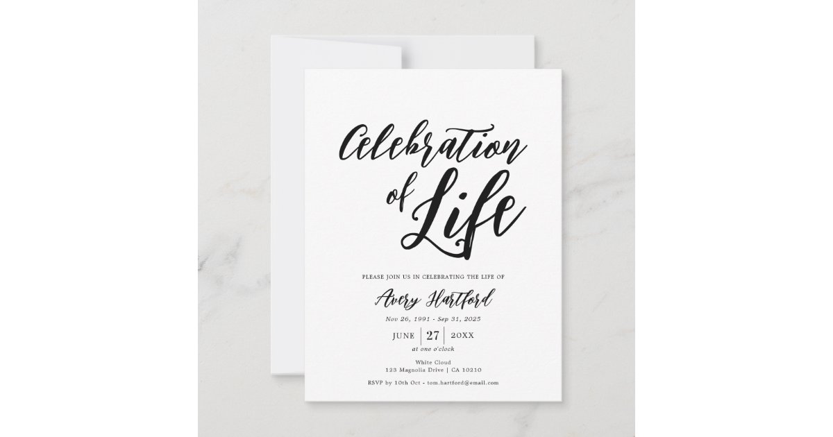 Calligraphy Death Anniversary Celebration Of Life Invitation | Zazzle