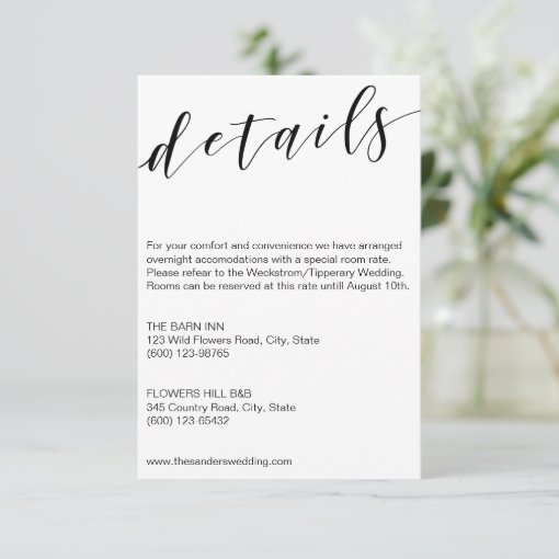 Calligraphy details card template black and white | Zazzle