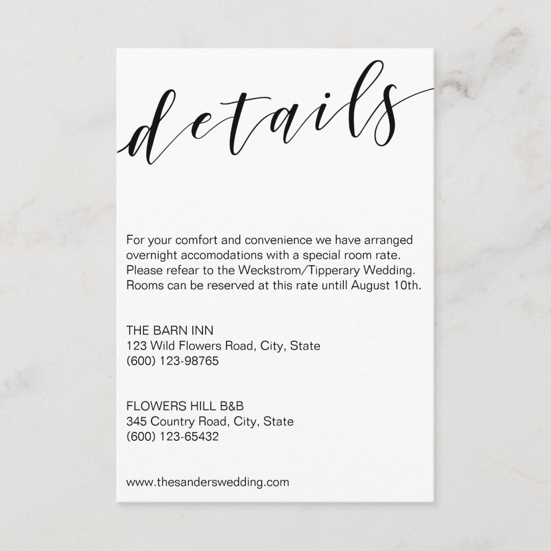 Calligraphy details card template black and white | Zazzle
