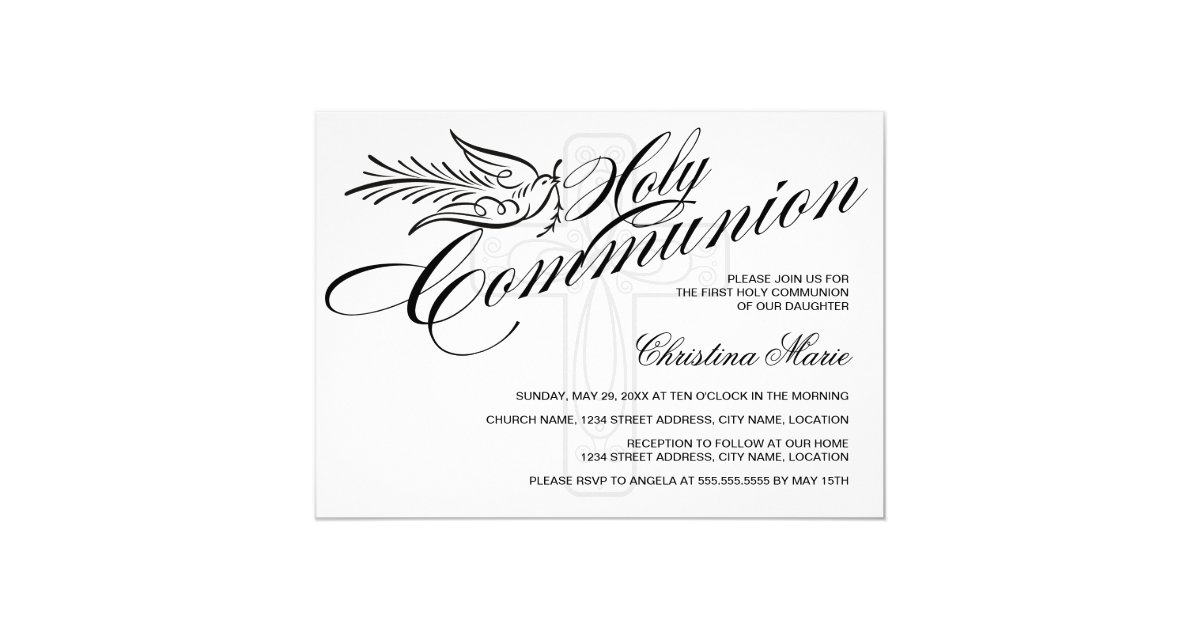 Calligraphy Dove and Cross First Holy Communion Invitation | Zazzle.com