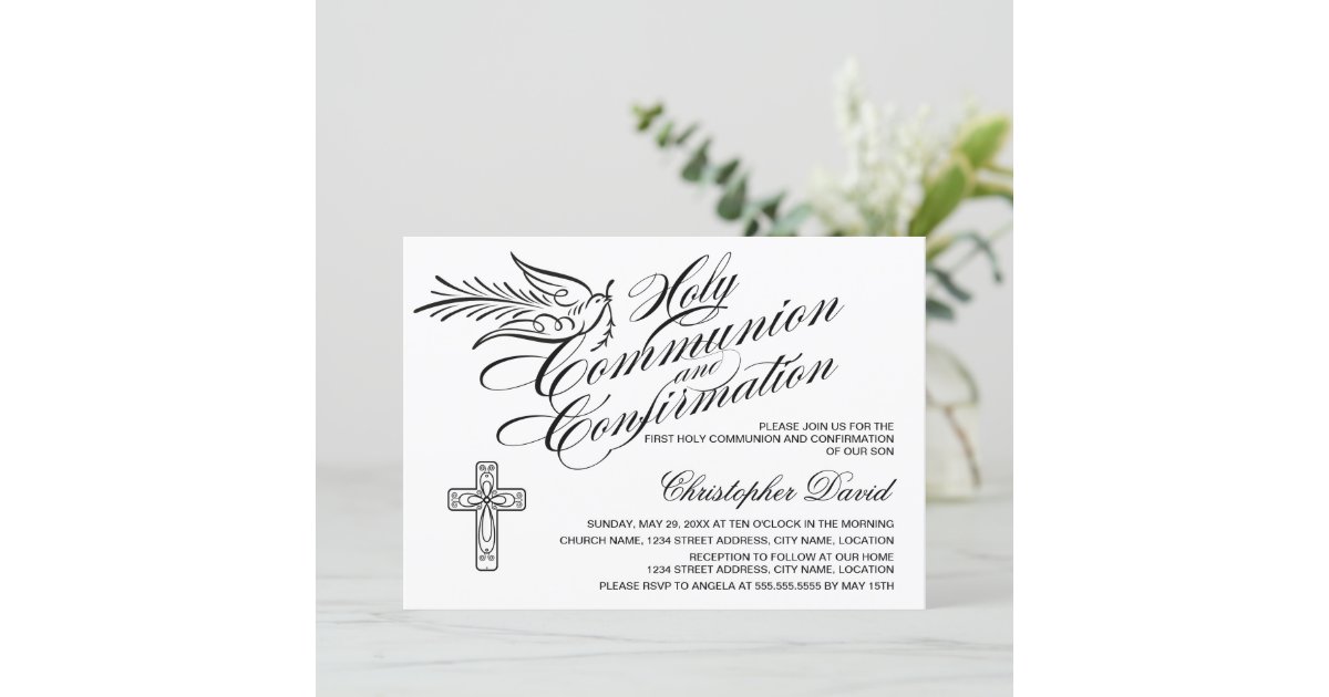 Calligraphy Dove Holy Communion and Confirmation Invitation | Zazzle