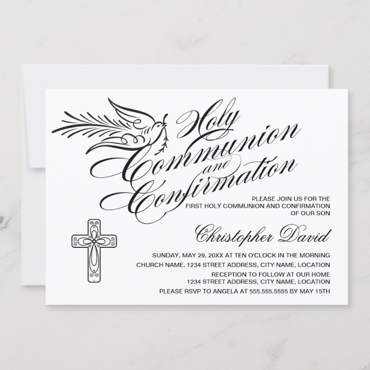 Calligraphy Dove Holy Communion and Confirmation Invitation | Zazzle