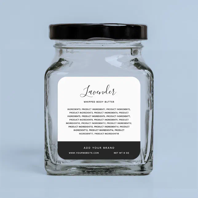 Calligraphy Editable Colors Contrast Ingredients Square Sticker | Zazzle