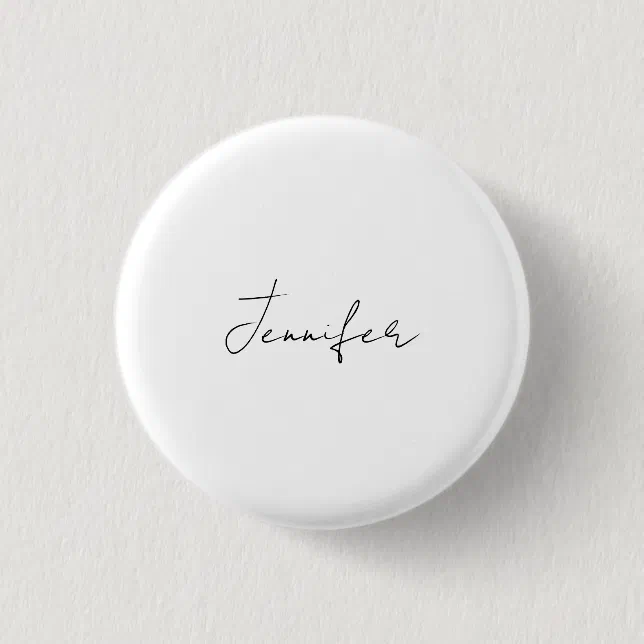 Calligraphy Elegant Black White Plain Simple Name Button | Zazzle
