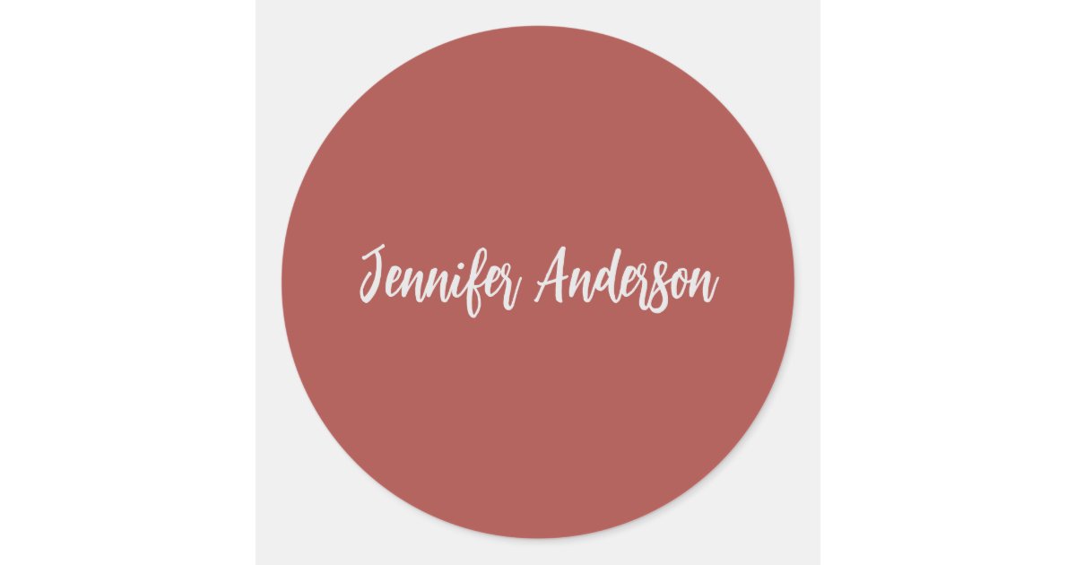 Calligraphy Elegant Personalized Brick Red Classic Round Sticker | Zazzle