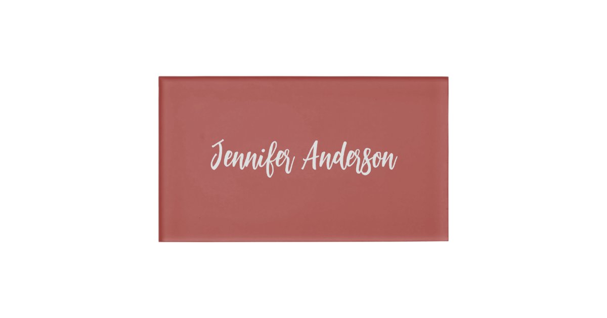 Calligraphy Elegant Personalized Brick Red Name Tag | Zazzle