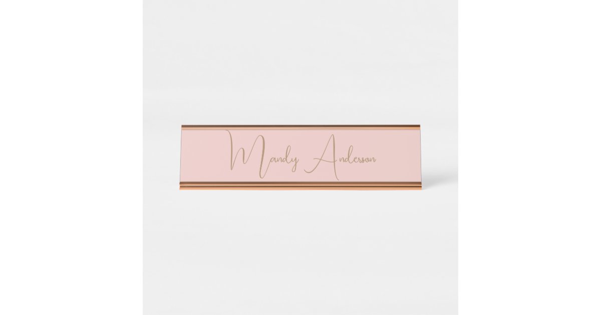 Calligraphy Elegant Rose Gold Plain Simple Name Desk Name Plate | Zazzle