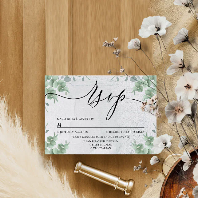 Calligraphy Eucalyptus Greenery Botanical Boho RSVP Card | Zazzle