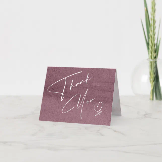 Calligraphy Floral Thank You Mauve ID771 Card | Zazzle