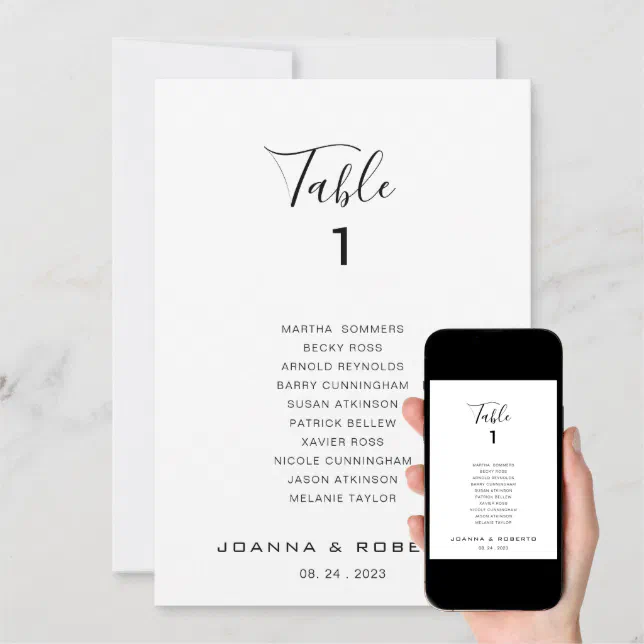 Calligraphy Formal Table Number 1 Seating Chart | Zazzle