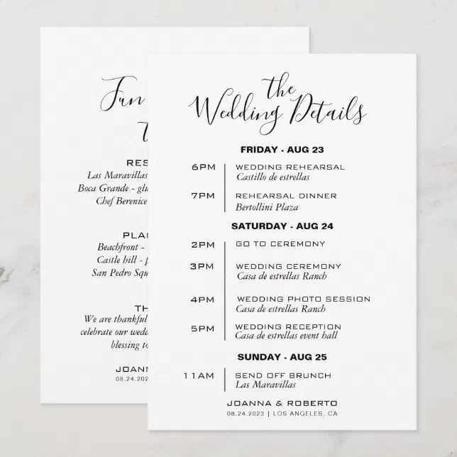 Calligraphy Formal Wedding Itinerary Card | Zazzle