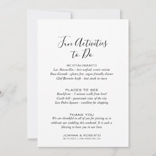 Calligraphy Formal Wedding Itinerary Card | Zazzle