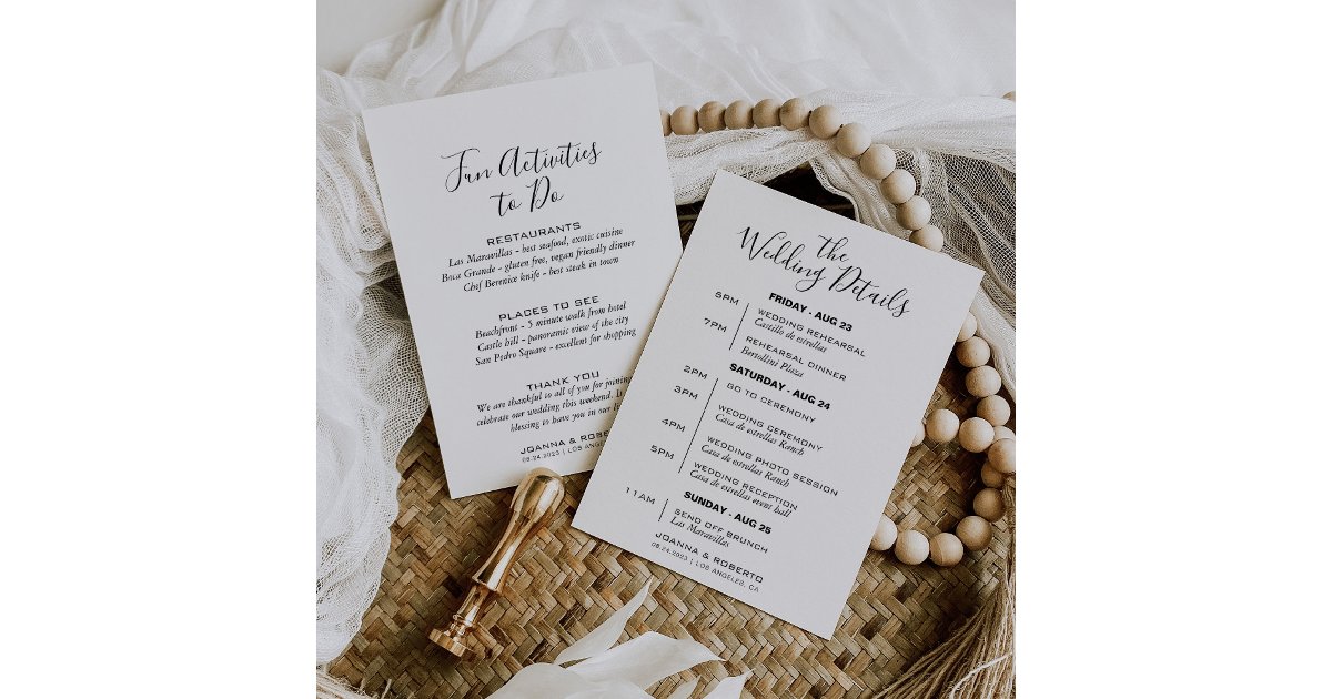 Calligraphy Formal Wedding Itinerary Card | Zazzle