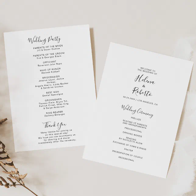 Calligraphy Formal Wedding Program | Zazzle