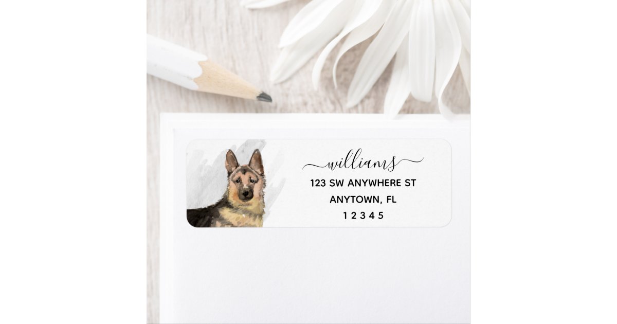 Calligraphy German Shepherd Dog Return Address Label | Zazzle