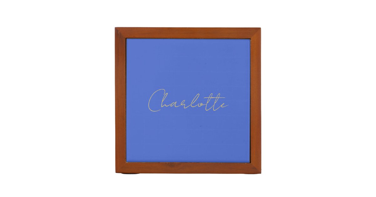 Calligraphy Gold Color Deep Royal Custom Name Desk Organizer | Zazzle