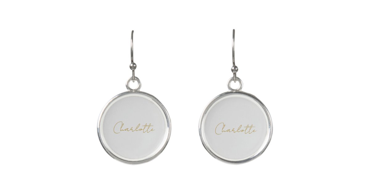 Calligraphy Gold Color Grey Custom Personal Edit Earrings | Zazzle
