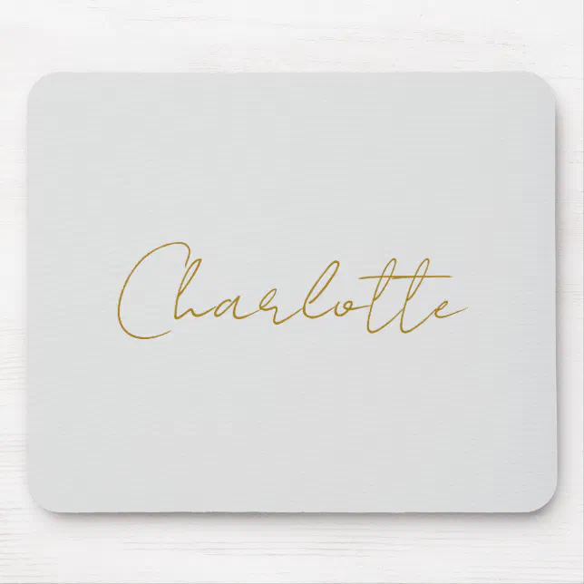 Calligraphy Gold Color Grey Custom Personal Edit Mouse Pad | Zazzle