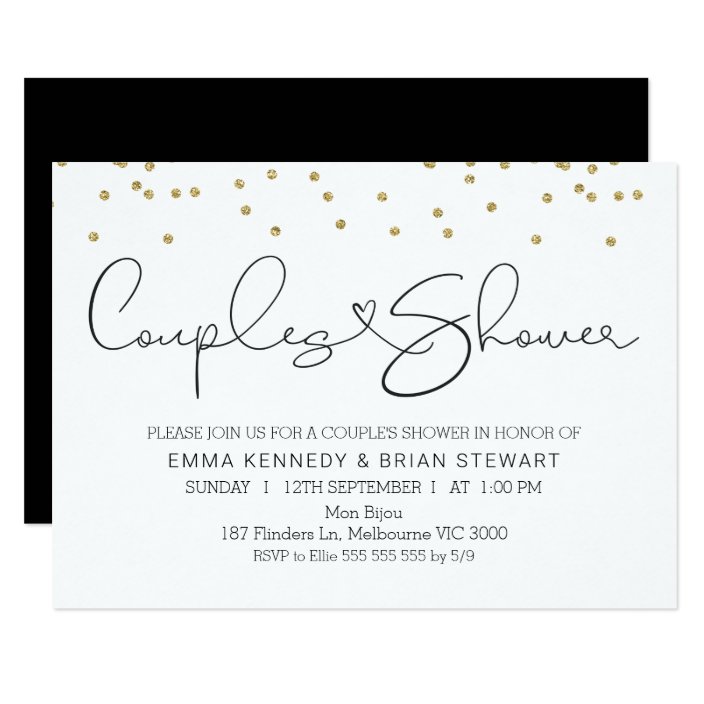 Calligraphy gold dots couples shower invitation | Zazzle.com