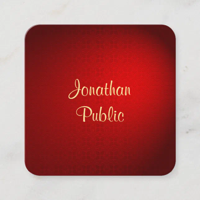 Calligraphy Gold Text Template Elegant Red Damask Square Business Card ...