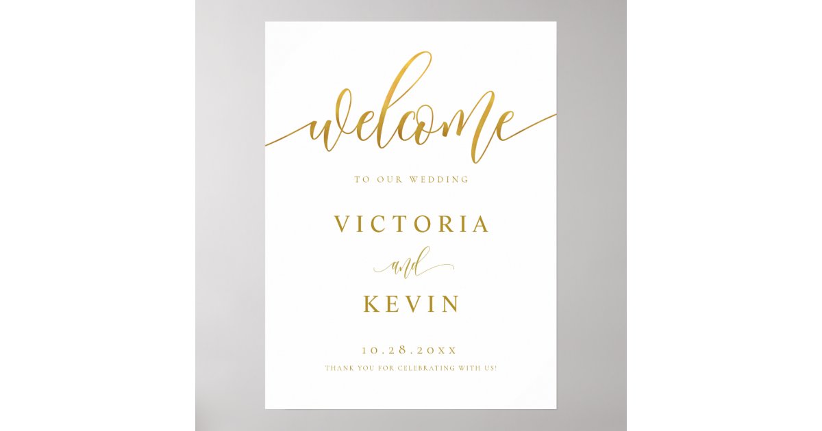 Calligraphy Gold Wedding Welcome Sign | Zazzle