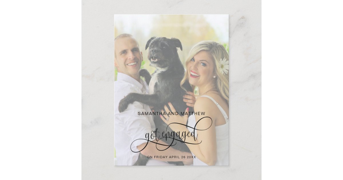 Calligraphy, Got Engaged Engagement Photo Announcement Postcard | Zazzle