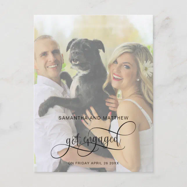Calligraphy, Got Engaged Engagement Photo Announcement Postcard | Zazzle