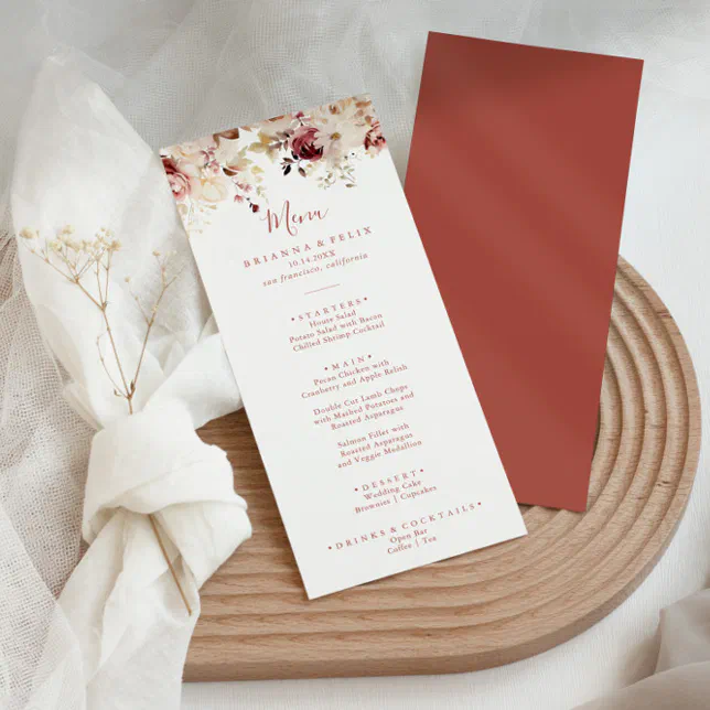 Calligraphy Graceful Floral Dinner Menu | Zazzle