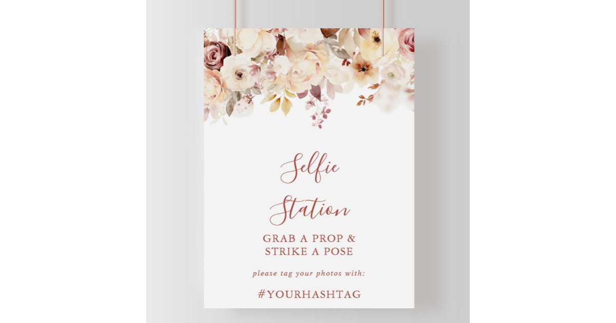 Calligraphy Graceful Floral Selfie Station Sign | Zazzle