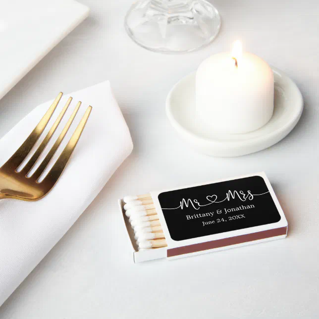 Calligraphy Heart Mr. Mrs. - Pick Background Color Matchboxes | Zazzle