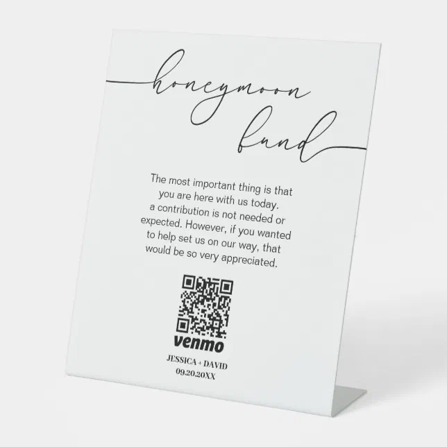 Calligraphy Honeymoon Fund QR Code Sign | Zazzle