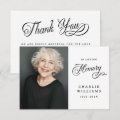 Calligraphy in loving memory funeral white photo thank you card | Zazzle